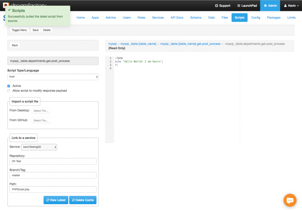 DreamFactory and GitHub - Event Scripting Bliss