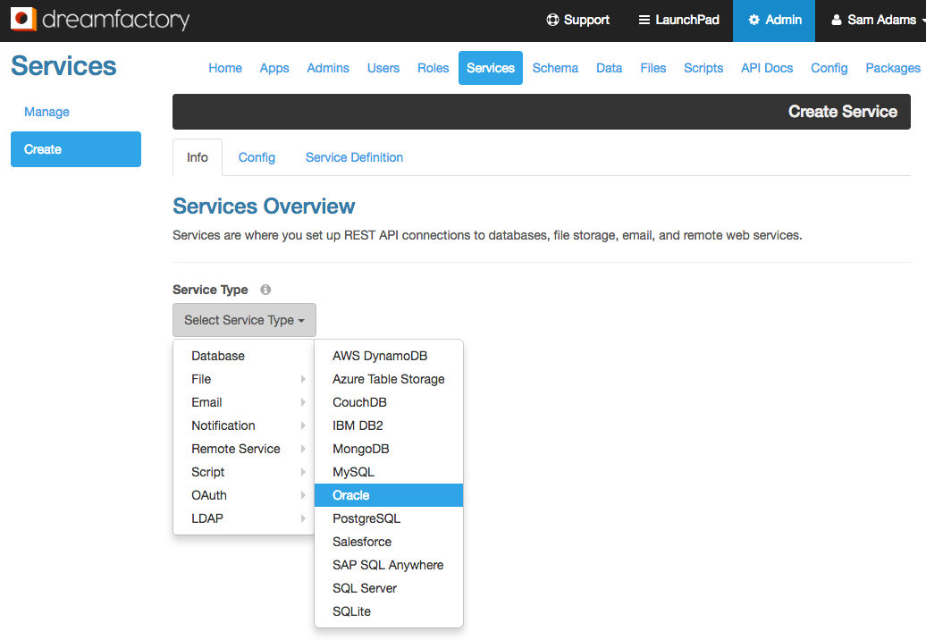 Automatically build APIs from your Oracle database using DreamFactory
